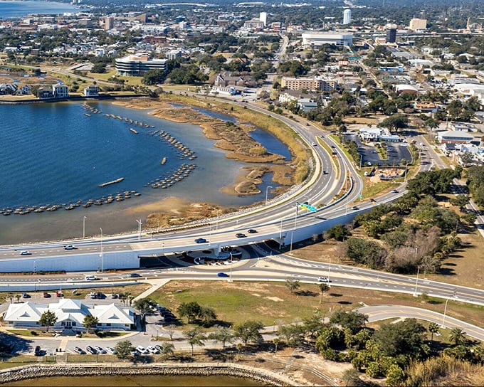 Pensacola’s curved highway hugs the waterfront like a ribbon tying together your next great adventure. Urban charm and coastal vibes, wrapped up perfectly!