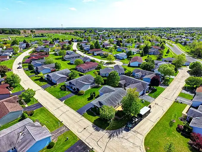 Saddlebrook Farms from above—where every home has enough breathing room to practice its yoga stretches in private.