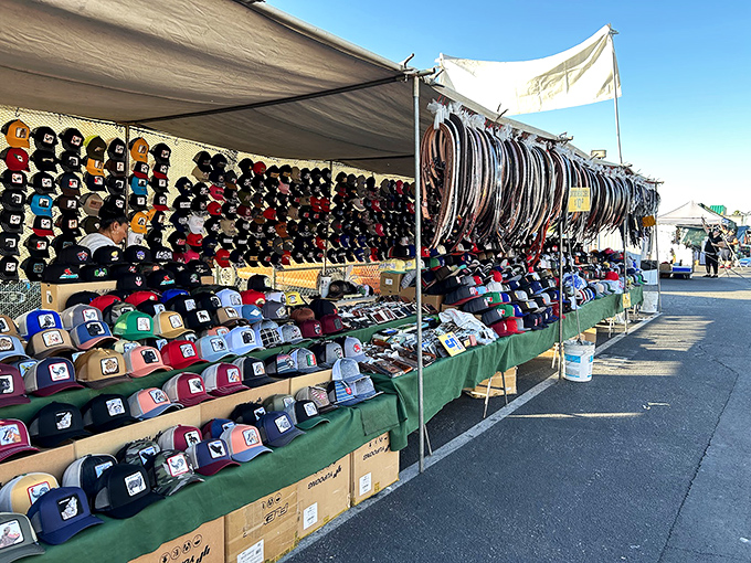 Hat heaven or cap cosmos? San Fernando Swap Meet's baseball hat selection rivals Cooperstown—with prices that won't make you cry foul.
