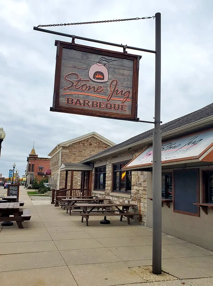 Stone Jug Barbeque's rustic exterior hints at what's inside: authentic, no-nonsense BBQ served in a setting straight out of simpler times.