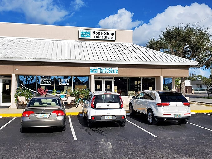The HOPE Shop's cheerful storefront is like Florida sunshine in building form – bright, welcoming, and full of unexpected delights.