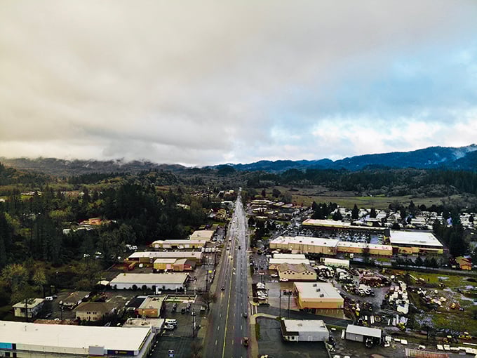 Willits greets visitors with its iconic arch—the gateway to affordable living among nature's grandest redwood cathedrals.