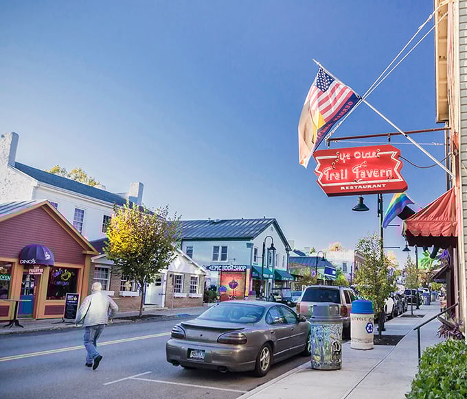 Yellow Springs' colorful storefronts invite you to slow down and browse – that Ben Franklin sign has been welcoming shoppers for generations.