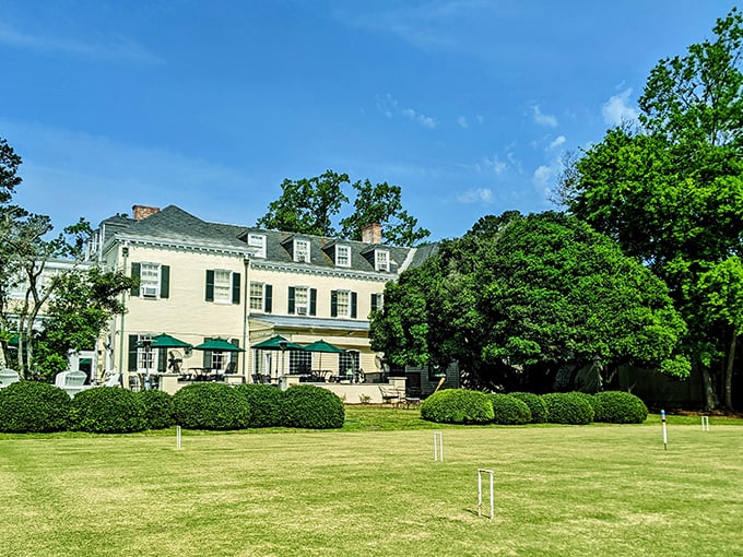 This elegant historic mansion in Aiken represents the city's rich equestrian heritage, with manicured grounds perfect for afternoon gatherings.