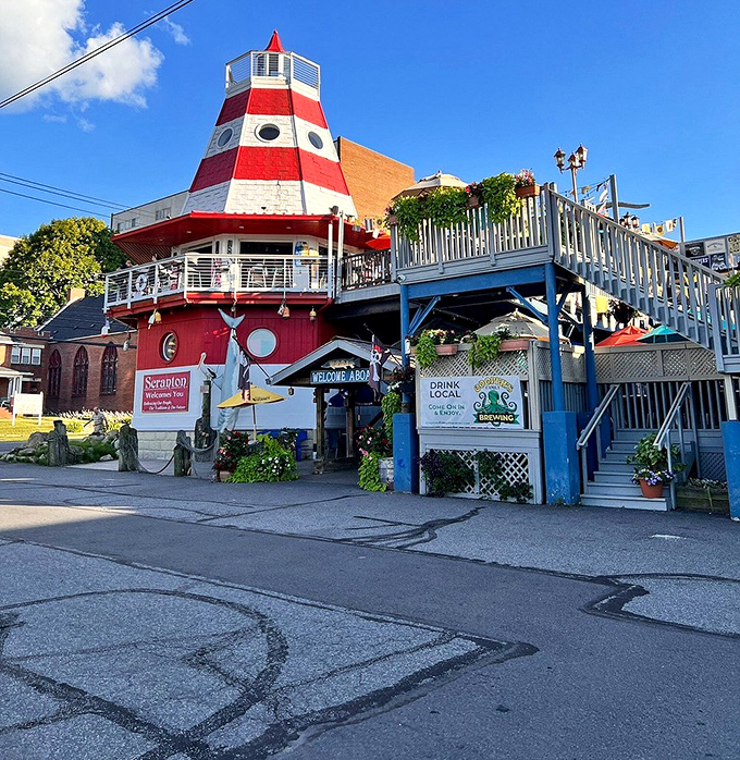 Cooper's Seafood House (sunny day): "The red-and-white lighthouse isn't just eye-catching—it's a beacon calling to seafood lovers across Pennsylvania!"