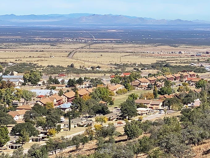 Sierra Vista unfolds in a patchwork of rooftops and greenery against a backdrop of wide-open desert and distant mountains—a peaceful Arizona retreat with views worth framing.