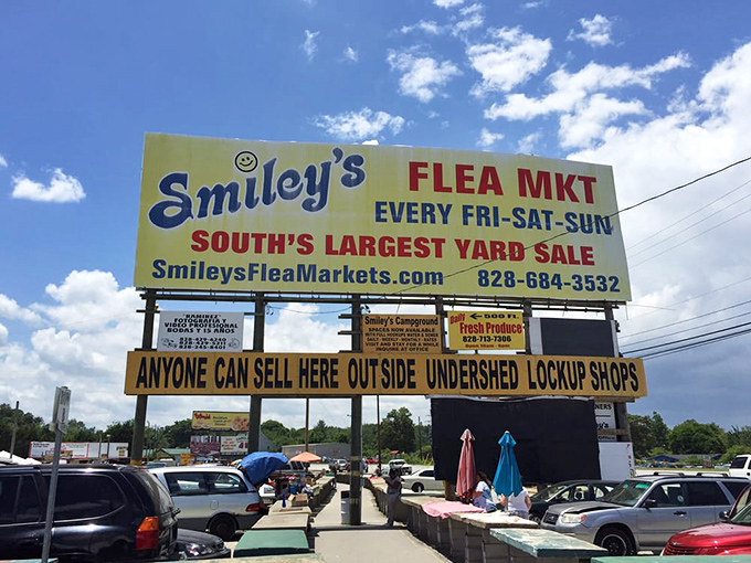 Under the big tent at Smiley's, shoppers navigate a sea of possibilities while vendors stand ready to haggle like it's 1955.