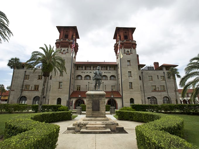 The majestic towers of Flagler College rise like a castle from a fairy tale – Florida's answer to Hogwarts.