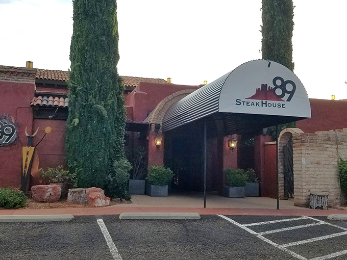 Those tall cypress trees frame Steakhouse 89 like nature's own exclamation points saying, "Great steaks here!"