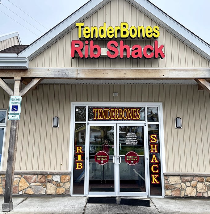 That sign says it all – "TenderBones" isn't just a name, it's a mouthwatering promise kept with every rack.