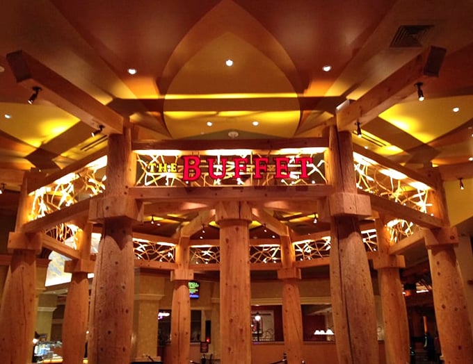 Those majestic wooden pillars aren't just holding up the ceiling—they're supporting your wildest all-you-can-eat dreams.