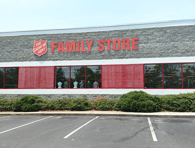 Clean lines and bright windows invite shoppers into this Salvation Army store—no bell ringers required during shopping season!