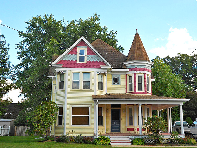 This sunny yellow Victorian with its whimsical turret and gingerbread trim is Townsend's way of saying "slow down and smile awhile."