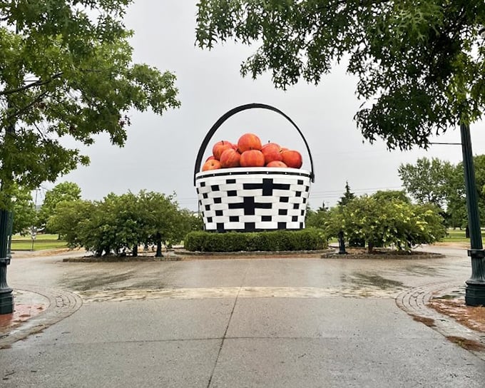Perfectly positioned in the countryside, this massive basket makes every visitor feel like they've shrunk to Lilliputian proportions.