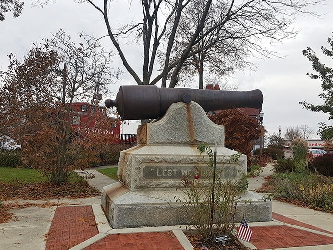 Lest We Forget - Ada's war memorial stands as a dignified reminder of sacrifice amid the changing seasons.