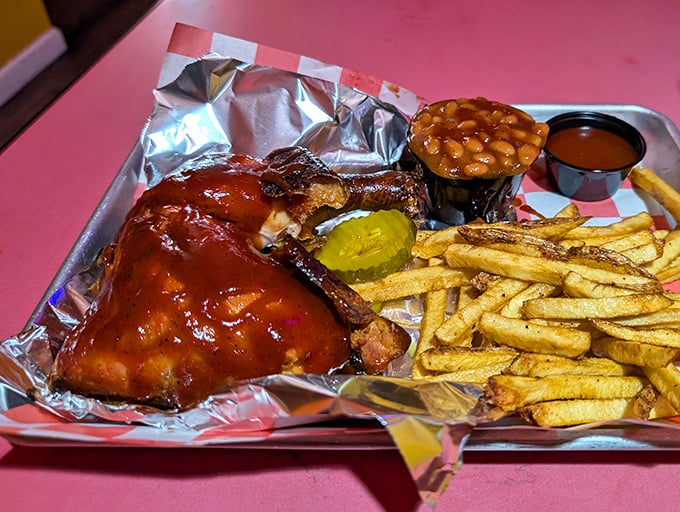 BBQ chicken that's had a proper introduction to sauce—like a blind date that was clearly meant to be.