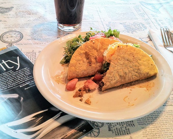 These aren't your average tacos—golden-fried pockets bursting with savory filling, served with a side salad that makes you feel slightly virtuous. Almost.
