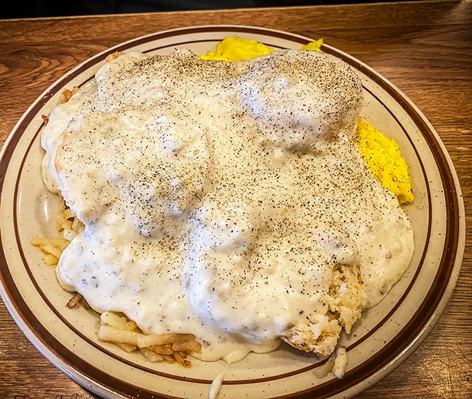 Behold: the gravy blanket of your dreams. This plate doesn't just break your diet—it smashes it with delicious abandon.