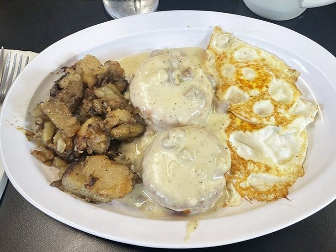 Biscuits and gravy that would make your grandmother both jealous and proud—a plate of Southern comfort with Maryland attitude.