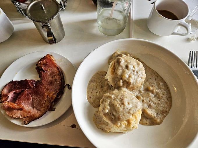 Behold the famous biscuits and gravy – cloud-like pastry islands floating in a sea of peppery, sausage-studded gravy that might just change your life.