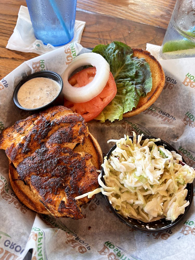 The star of the show: a blackened grouper sandwich that makes you wonder why you ever bothered with other sandwiches. That slaw isn't just a side—it's a necessity. 