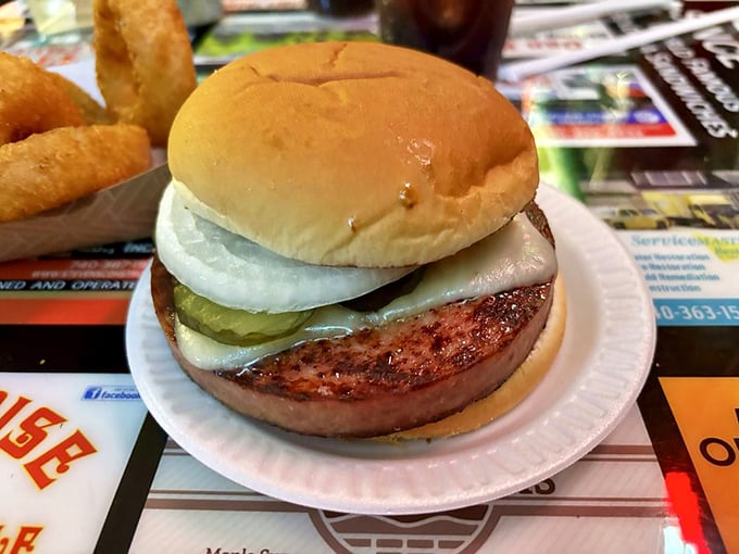 Behold the star of the show – a thick-cut bologna masterpiece with pickles and onions that makes Oscar Mayer weep with inadequacy.