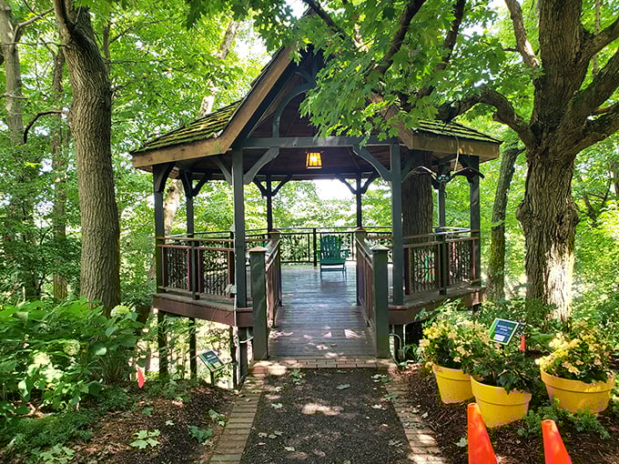 This enchanted gazebo at Bookworm Gardens isn't waiting for Hansel and Gretel—it's waiting for you and perhaps a good novel.
