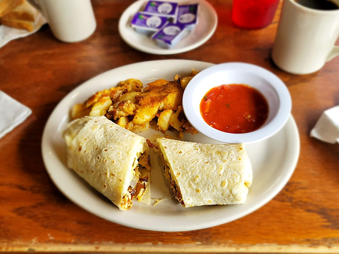 The legendary breakfast burrito in its natural habitat. That house-made salsa isn't just a condiment—it's a revelation that might change your morning routine forever.