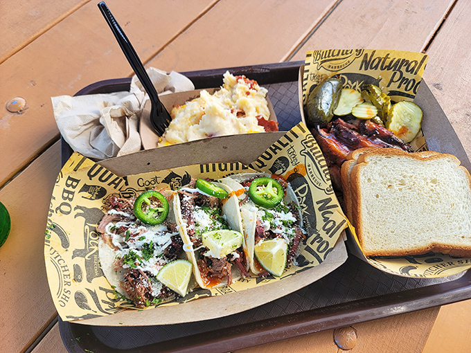 These brisket tacos aren't just breaking genre rules—they're creating a whole new delicious category. The lime and jalapeños add that perfect zing!