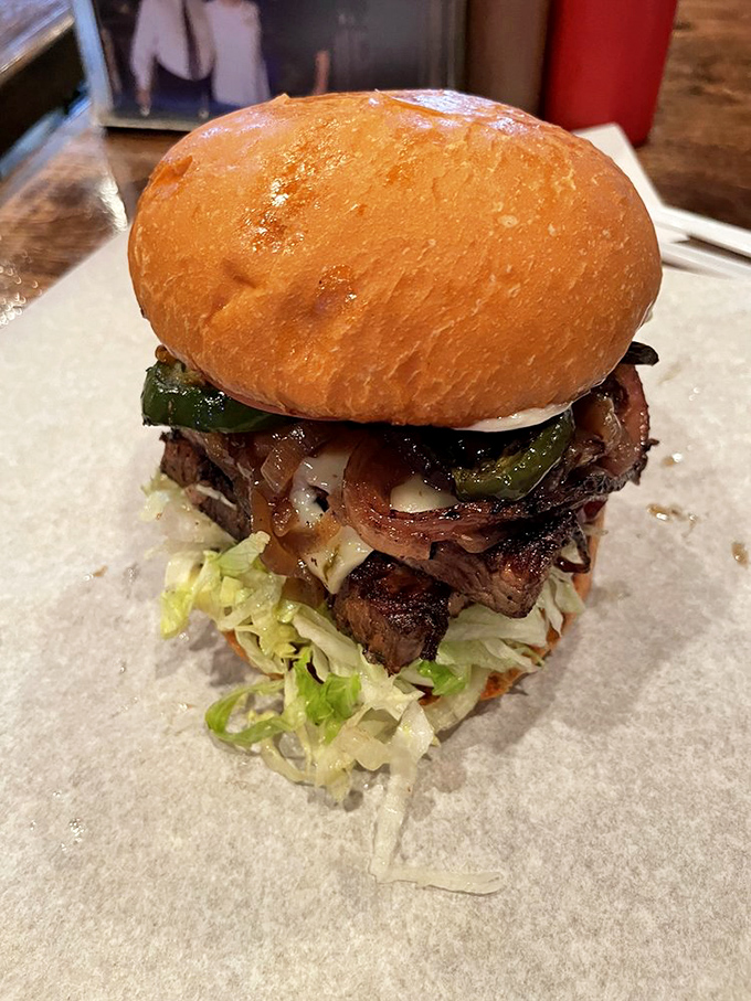 This isn't just a brisket sandwich—it's a masterclass in Texas beef architecture. The char-to-tenderness ratio is nothing short of poetry.