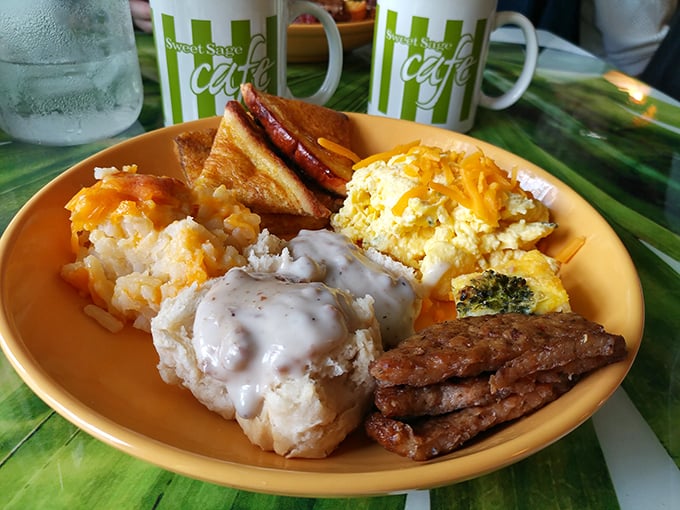 Breakfast platters that laugh in the face of diet plans—where potatoes, eggs, and sausage come together in a harmony that would make a symphony orchestra jealous.