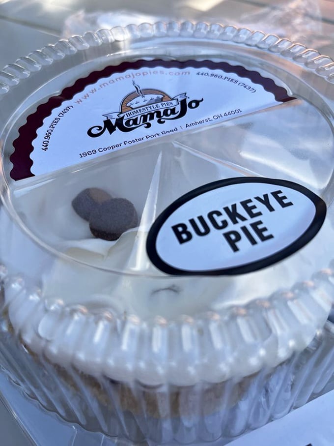 Ohio pride in pie form! The Buckeye Pie transforms the state's beloved chocolate-peanut butter candy into a slice of regional genius.