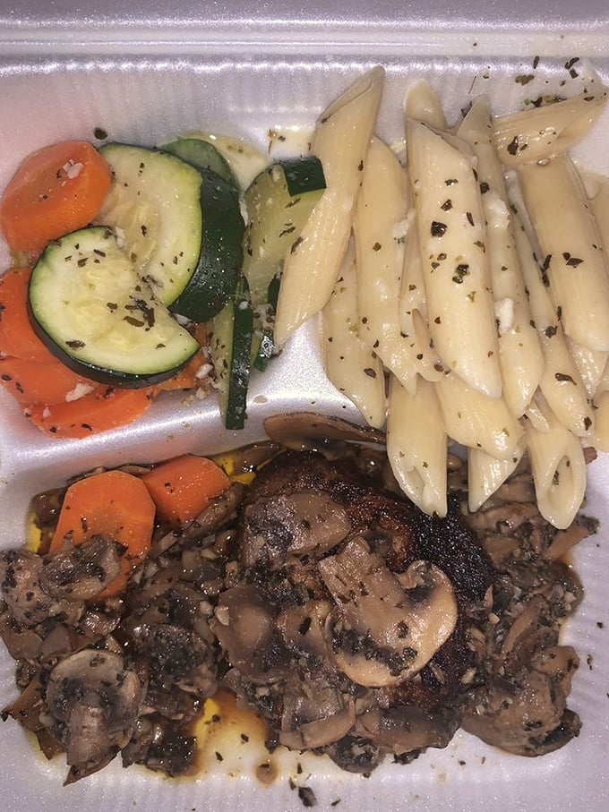 Sautéed mushrooms dancing alongside perfectly seasoned tri-tip—proof that sometimes the best relationships are the ones that sizzle together.