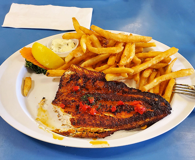 This blackened whitefish isn't just dinner—it's the Great Lakes on a plate, with a spicy crust that would make Cajun grandmothers nod in approval.