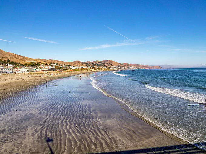 Low tide reveals nature's artwork – rippling sand patterns that would make any abstract painter jealous. Cayucos State Beach at its meditative best.