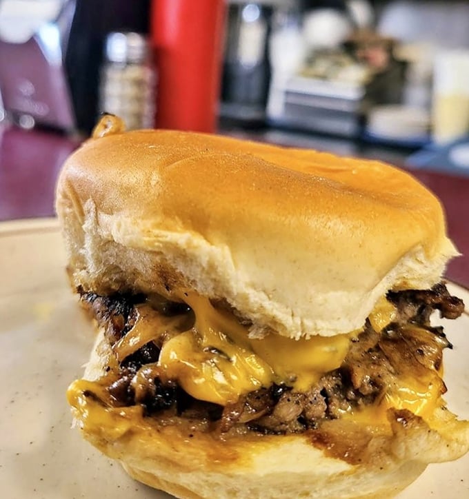 This isn't just a cheeseburger; it's a masterclass in simplicity – thin patty, melted American cheese, and those signature grilled onions creating burger nirvana on a soft bun.