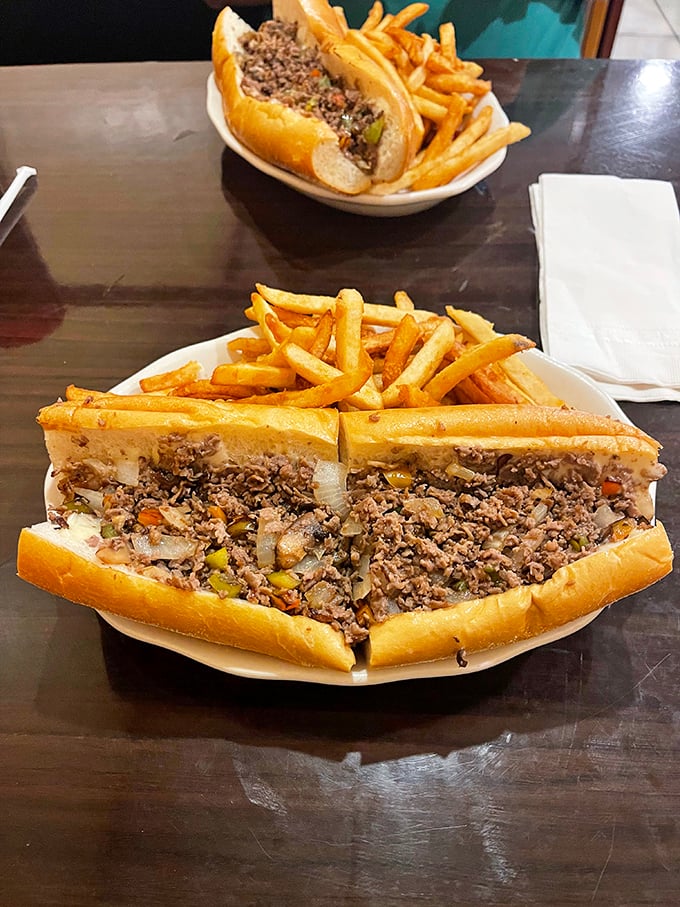 Behold the star attraction – a cheesesteak so perfectly proportioned that Philadelphia might need to check its rearview mirror.