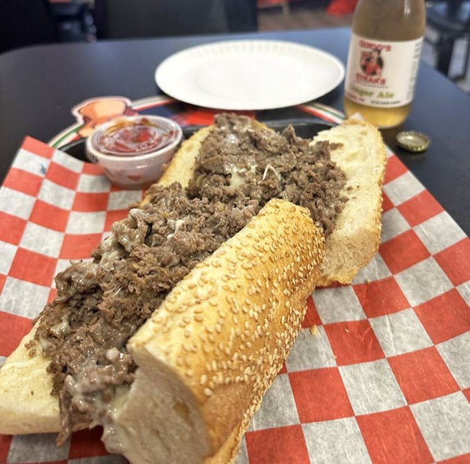 Behold the star of the show—thinly sliced ribeye piled high on a perfect roll. This isn't just a sandwich; it's Philadelphia's soul made edible.