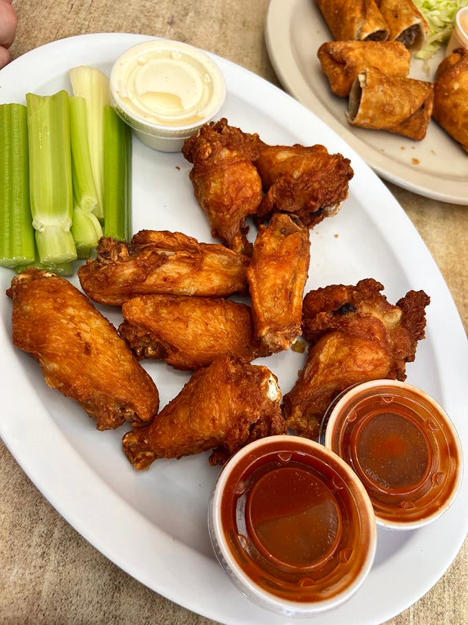 These wings aren't just fried, they're transformed – golden-brown perfection with the kind of crispiness that makes time stand still.