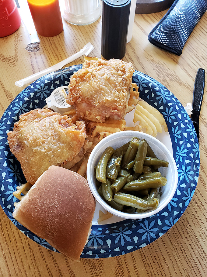 Golden-brown perfection meets green bean simplicity. This plate doesn't need fancy plating or Instagram filters – it's the chicken equivalent of a perfect Beatles song. 