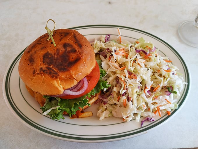 This isn't just a burger – it's a commitment to happiness, served with a side of coleslaw that didn't come from any bag.