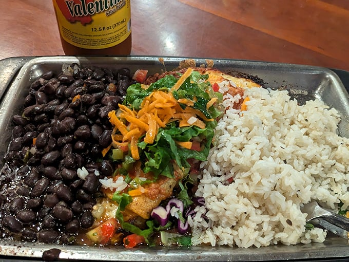 Black beans and rice never looked so inviting – comfort food that understands the sacred art of satisfaction.