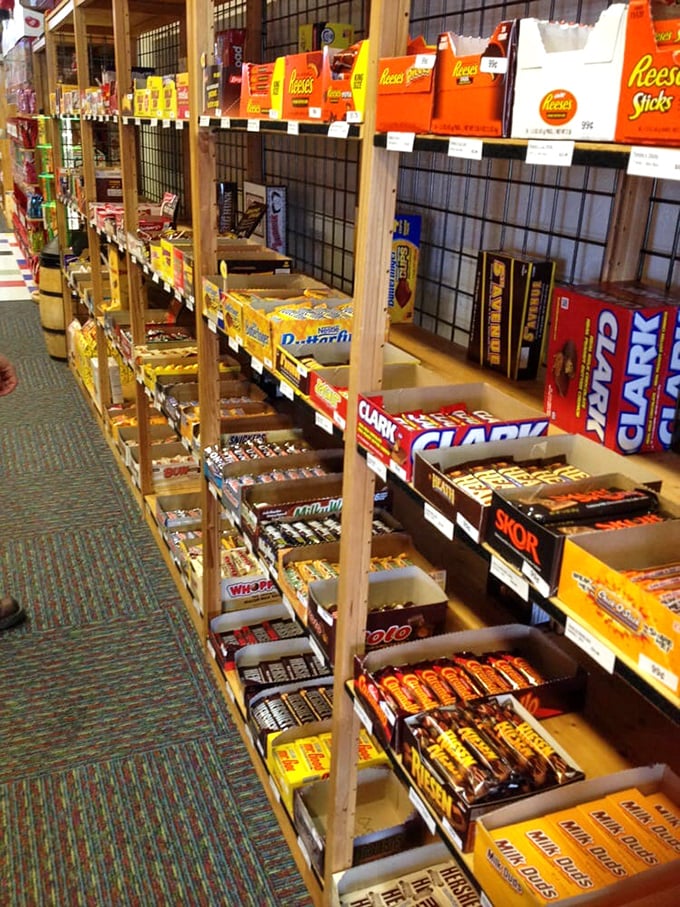 Chocolate bars stacked with military precision create a candy lover's library, where each shelf tells a different sweet story.