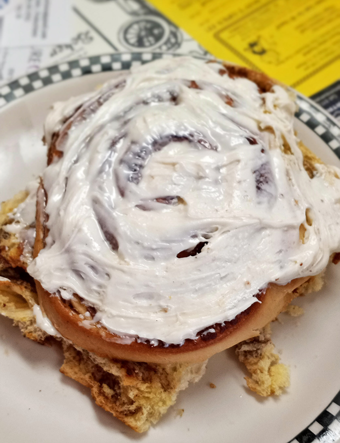 Behold the legendary cinnamon roll that's converted more skeptics than a traveling preacher on Sunday morning.