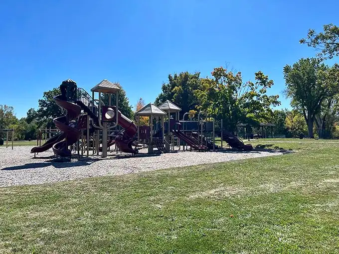 Even the playground equipment in Galena seems to have a historical flair – though thankfully modern safety standards apply to these slides.