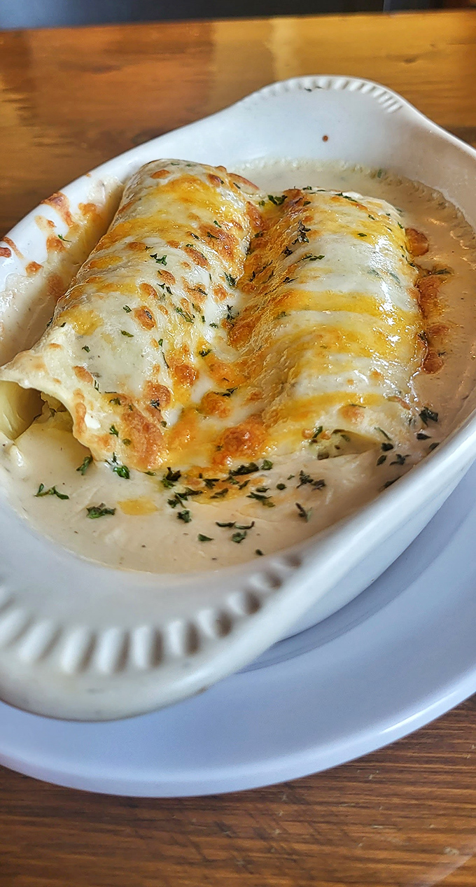 Behold the Crab Florentine Cannelloni—pasta tubes filled with seafood treasures and bathed in a sauce that would make Neptune himself request seconds.