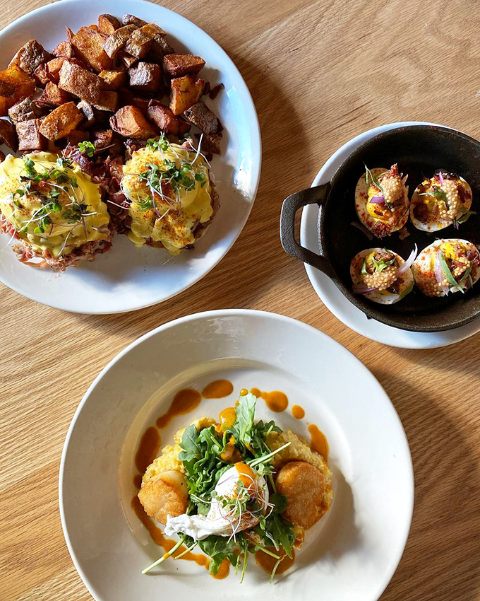Brunch at The Millworks isn't just a meal, it's an event—where eggs benedict and roasted potatoes become the main characters in your Sunday story.
