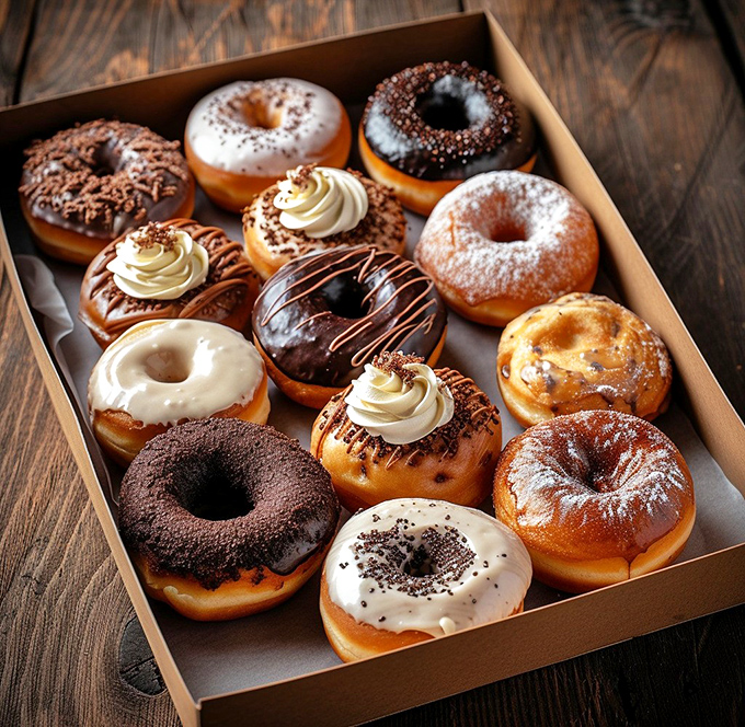 Donut heaven exists, and it comes in a box. These pillowy circles of joy aren't just breakfast—they're edible art that makes Monday mornings bearable again.