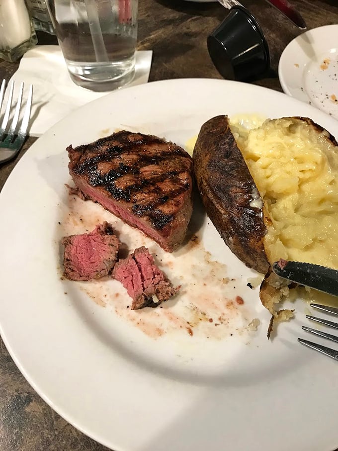This perfectly medium-rare filet mignon doesn't need a passport – it's already reached the promised land of steak perfection.