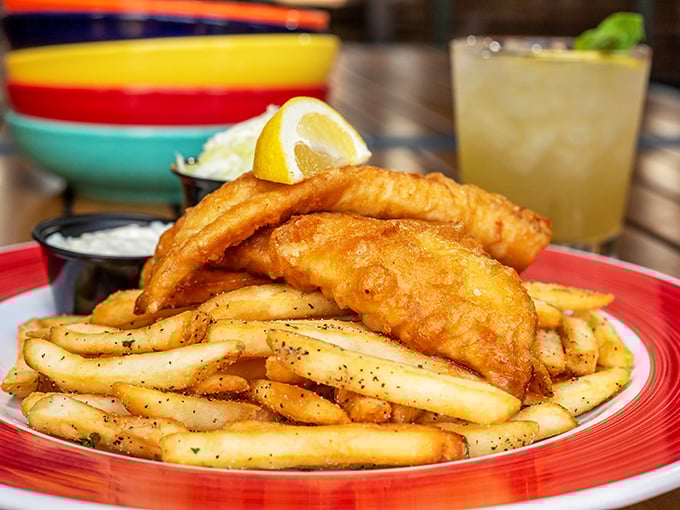Golden, crispy perfection that makes other fish and chips hang their heads in shame. That batter deserves its own fan club and membership card.